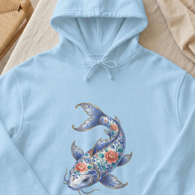 Chinoiserie Koi Fish PNG, Blue & White Floral Faux Gold Peony Oriental ...