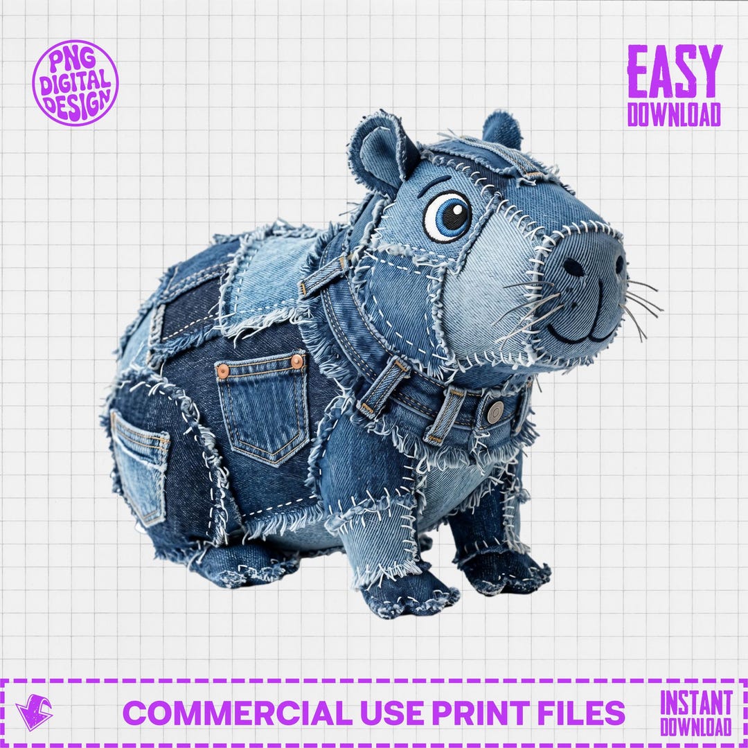 Denim Patchwork Capybara PNG, Cute Capybara Sublimation Design, Jean ...