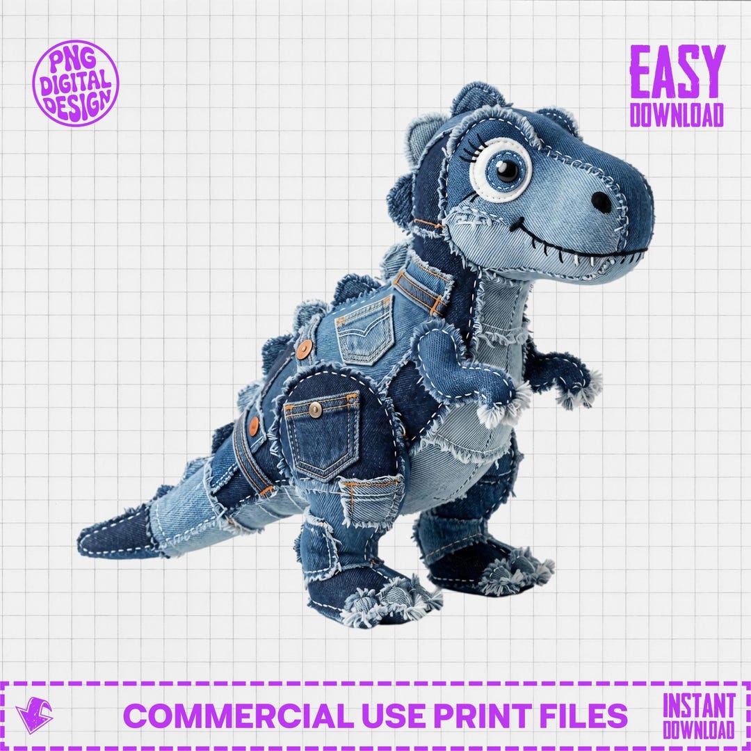 Denim Patchwork Tyrannosaurus Rex PNG, Cute Dinosaur Sublimation Design ...