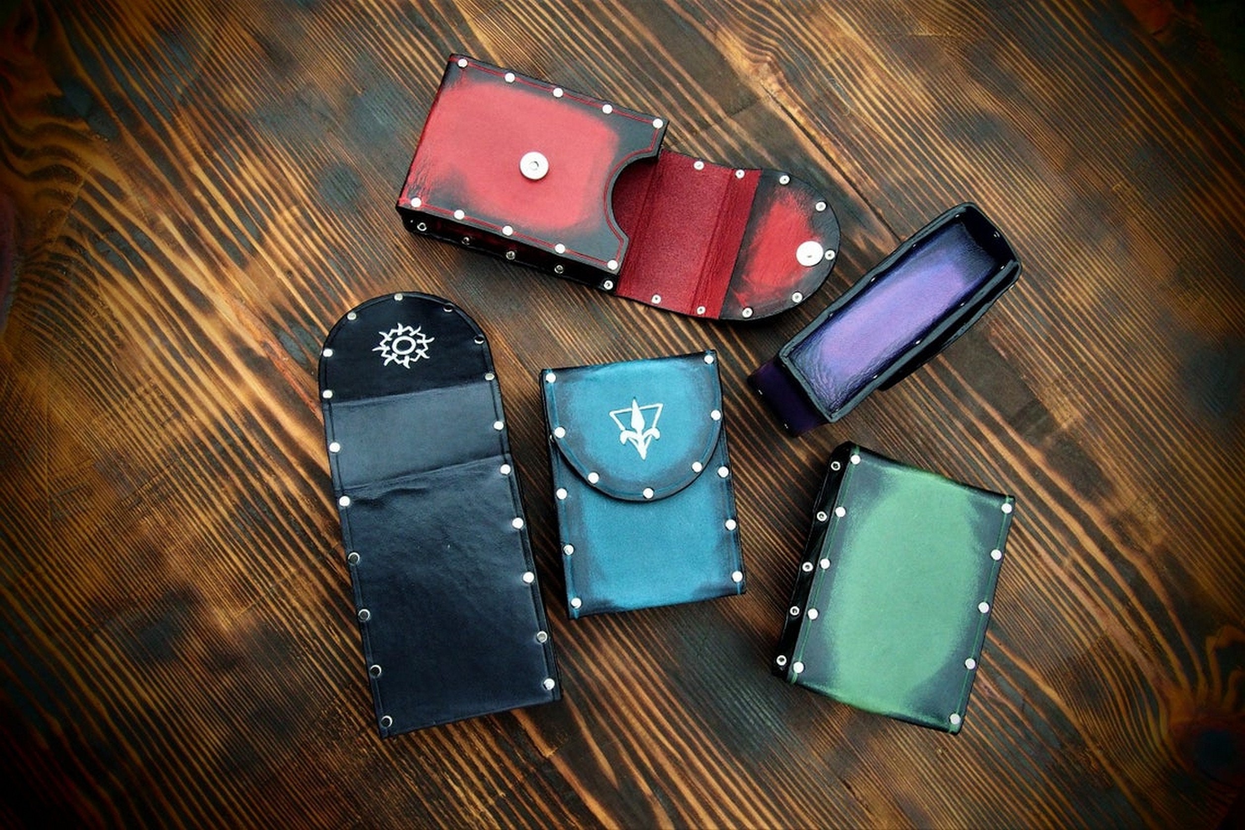 Set 5 of Colorful Leather Box, Handmade Leather Box, Vintage Leather ...