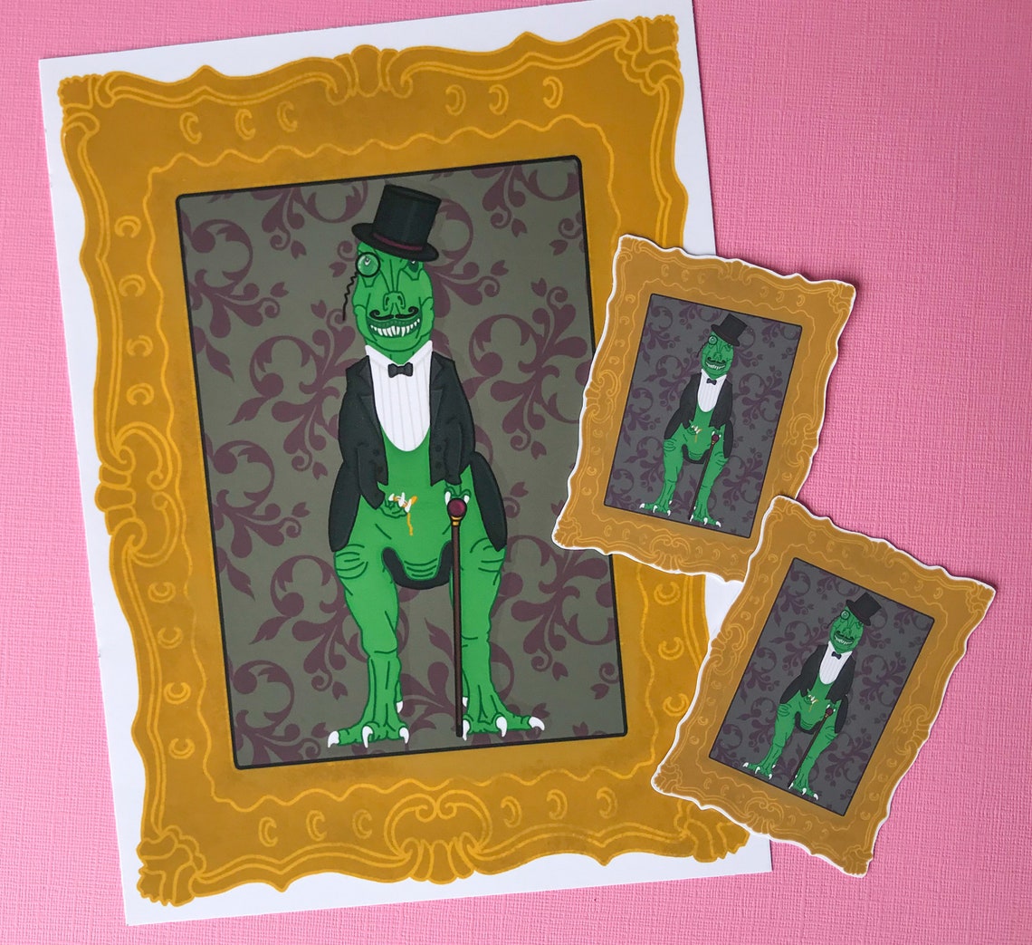 Victor the Dapper Dinosaur Portrait Matte Vinyl Sticker/decal for ...