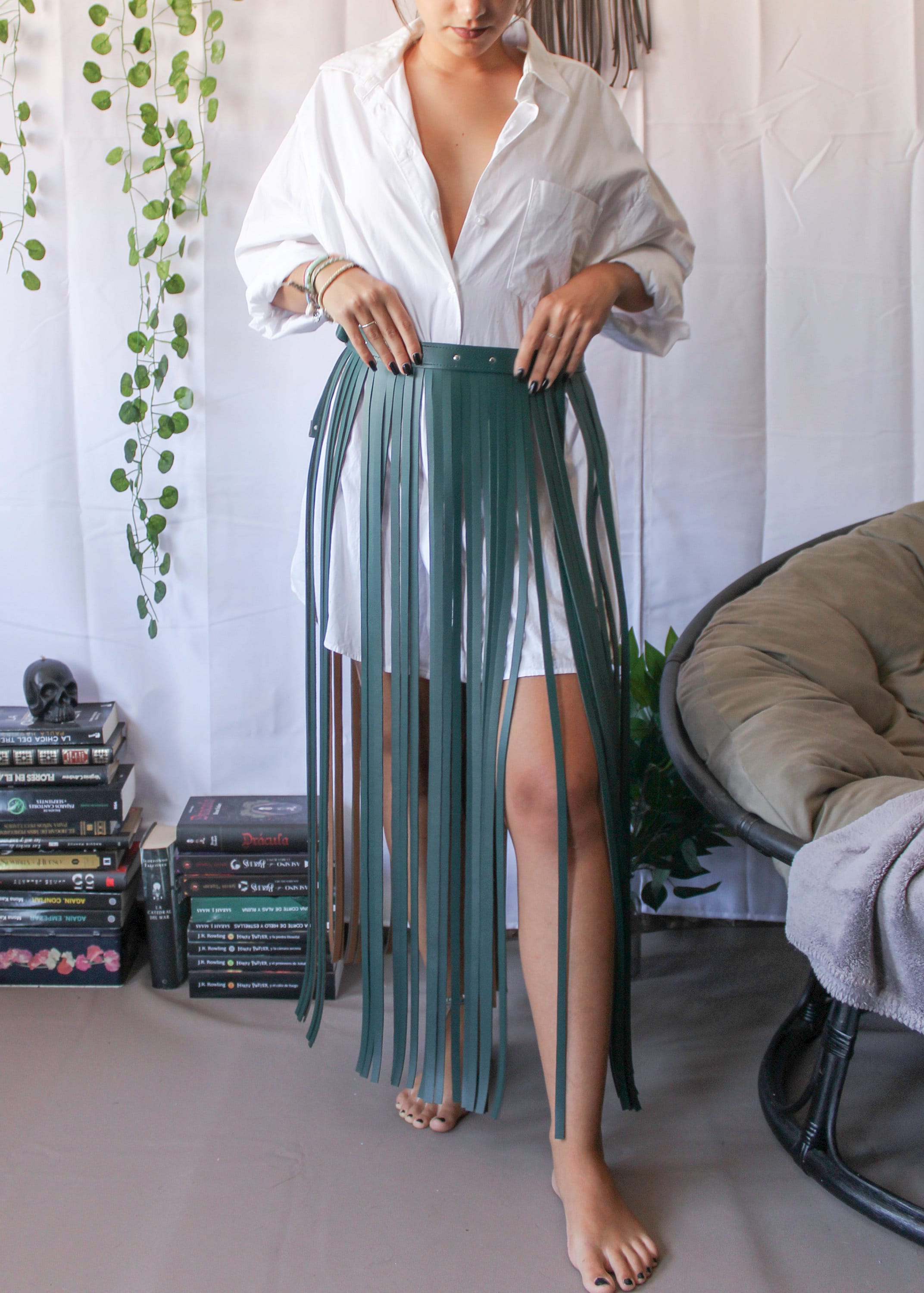 Soft Leather Fringe Skirt goth Harness Belt With Fringe Vegan Leather ...