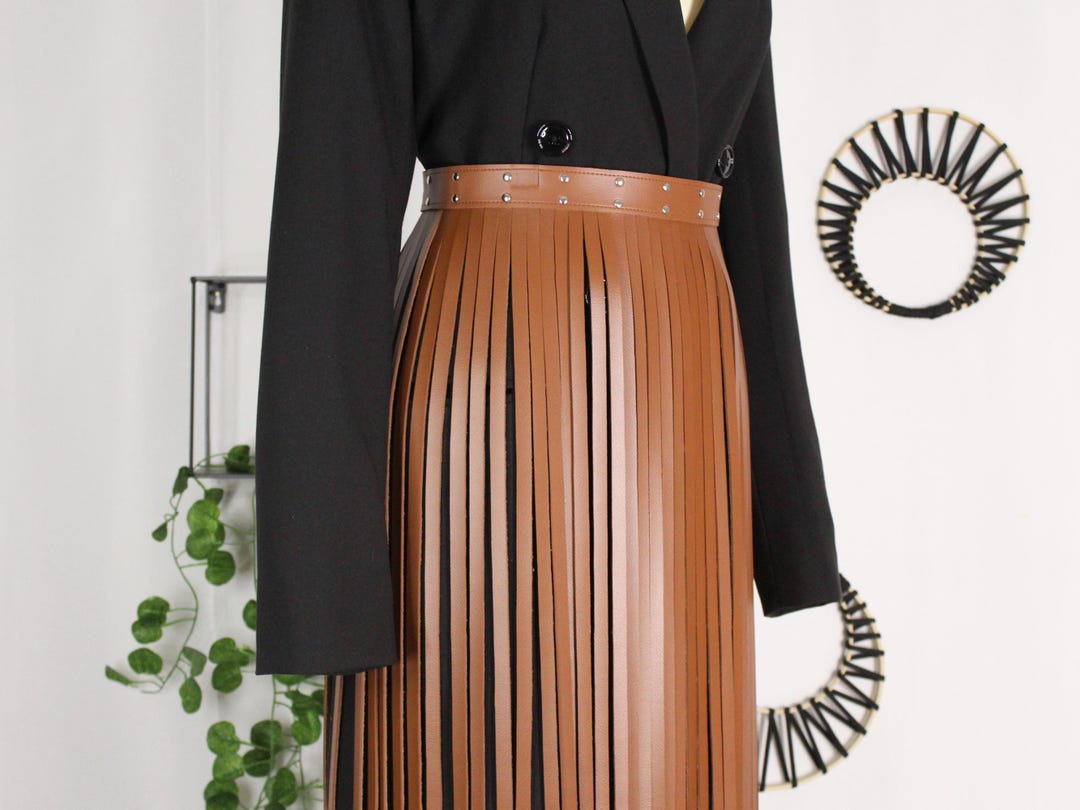 Soft Leather Fringe Skirt, Goth Harness Belt With Fringe, Vegan Leather ...