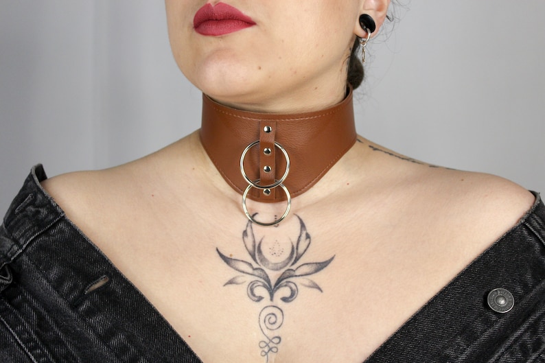 Black Leather Choker Necklace, Festival Choker With O Rings, Goth Rave ...