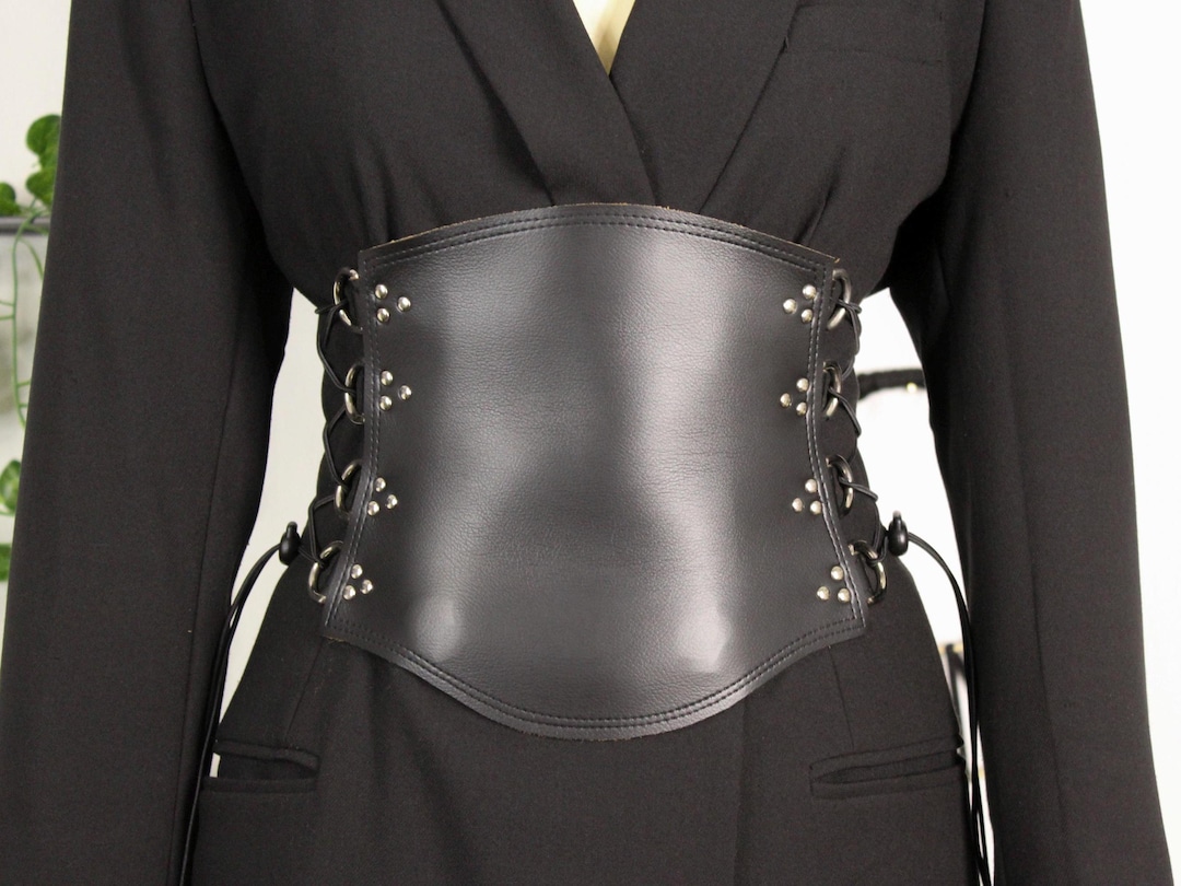 Goth Corset Belt for Women, Vegan Leather Underbust Corset, Lacing ...
