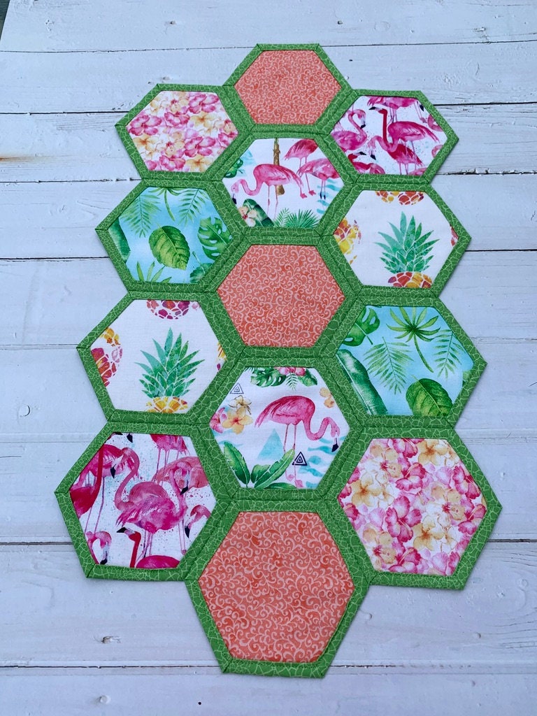 Pink Flamingo/tropical/beach house decor/quilted table runner/ | Etsy