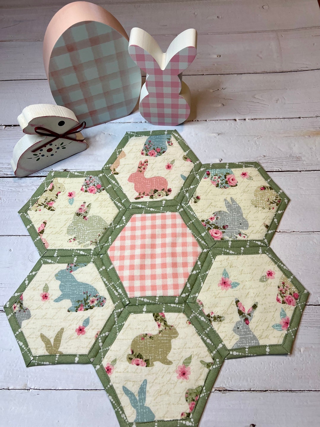 Quilted Easter Bunny Centerpiece / Easter Home Decor / Handmade Easter ...