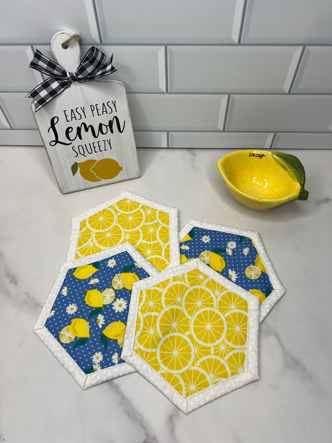Lemon Coasters / Lemon Decor / Fabric Coasters / Summer Table / Kitchen ...