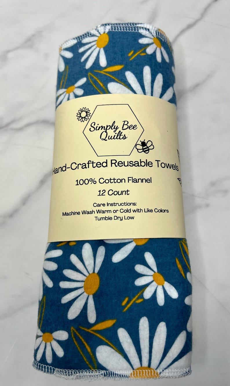 Daisy Flannel Reusable Paper Towels | Farmhouse Kitchen Decor, Zero ...