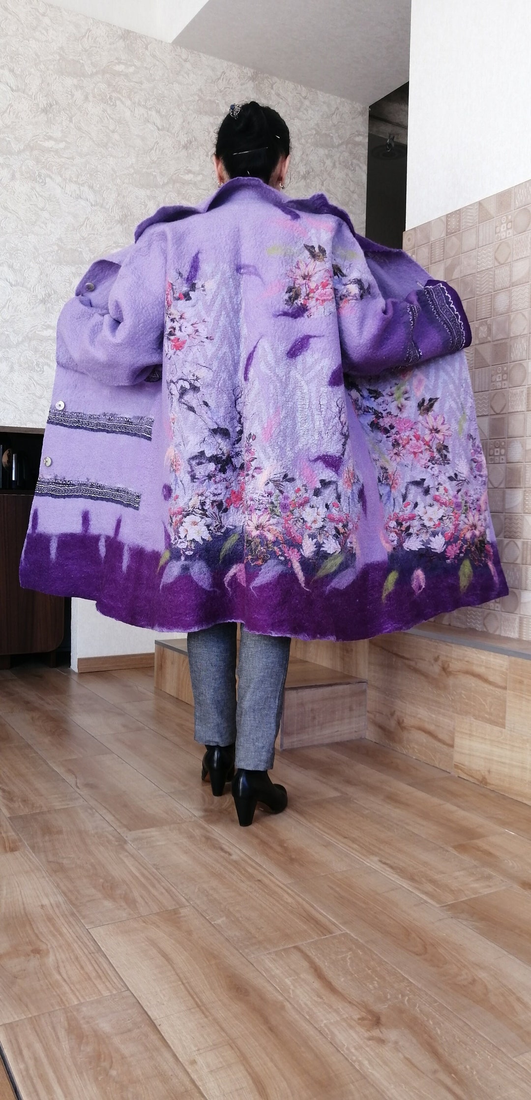 Plus Size Hand Felted Purple Jacket, Oversize Felted Coat, Wearable Art ...