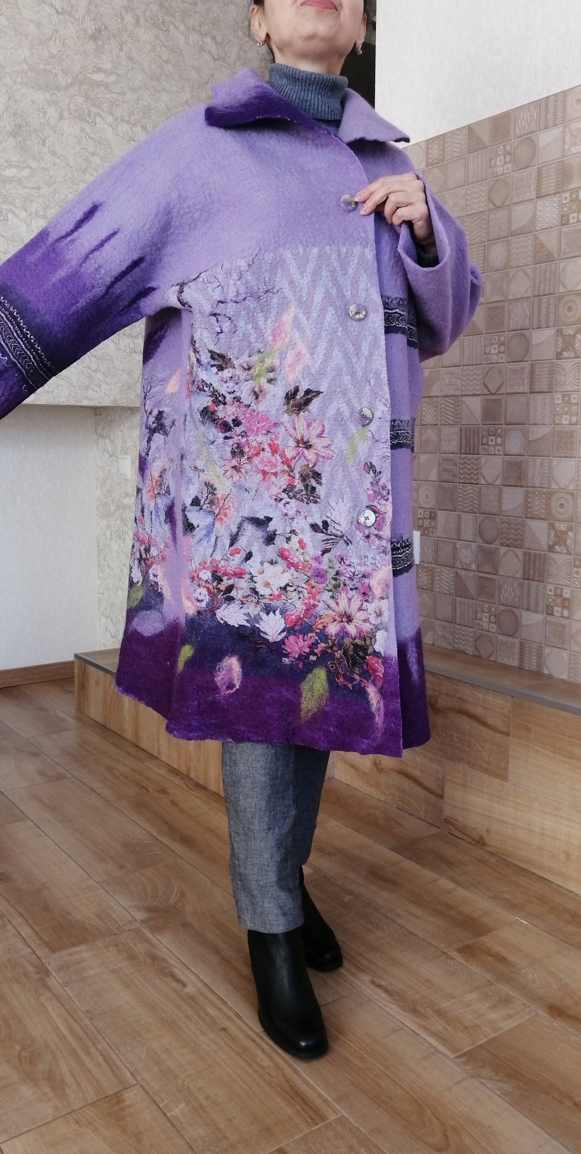 Plus Size Hand Felted Purple Jacket, Oversize Felted Coat, Wearable Art ...