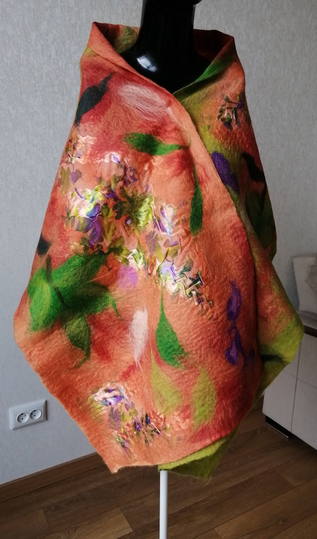 Hand Felted Wool Scarf, Warm Winter Scarf, Merino Wool Scarf, Wearable ...