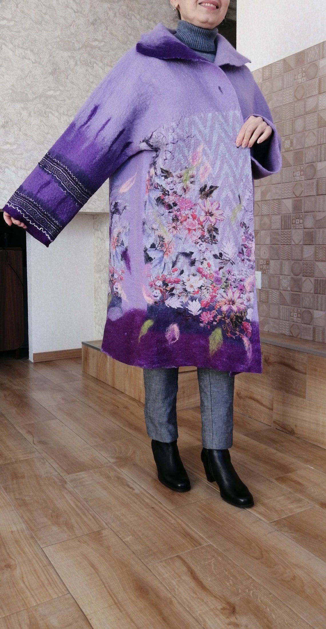Plus Size Hand Felted Purple Jacket, Oversize Felted Coat, Wearable Art ...
