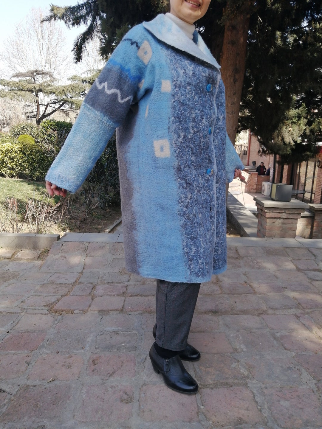 Hand Felted Gray-blue Women Coat , Nuno Felt Coat, Wearable Art ...