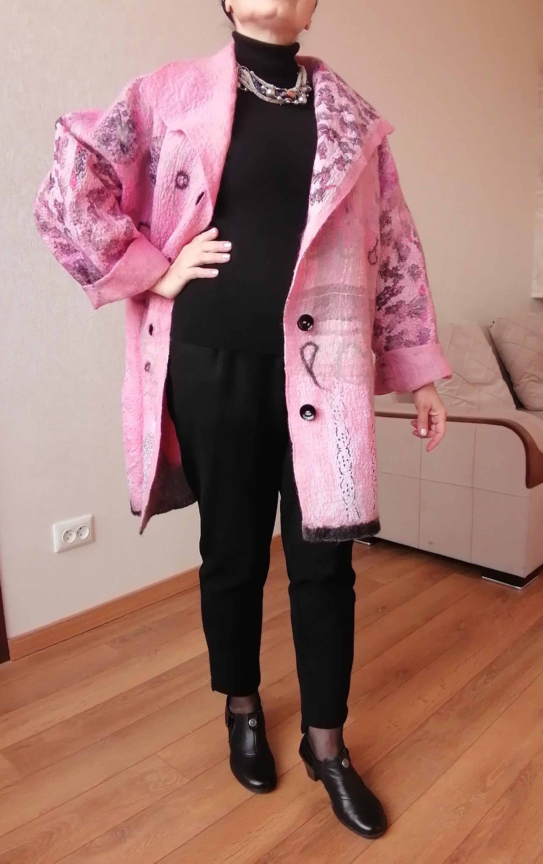 Felted Rose Coat ''butterflies'', Wool Jacket for Women, Oversized ...