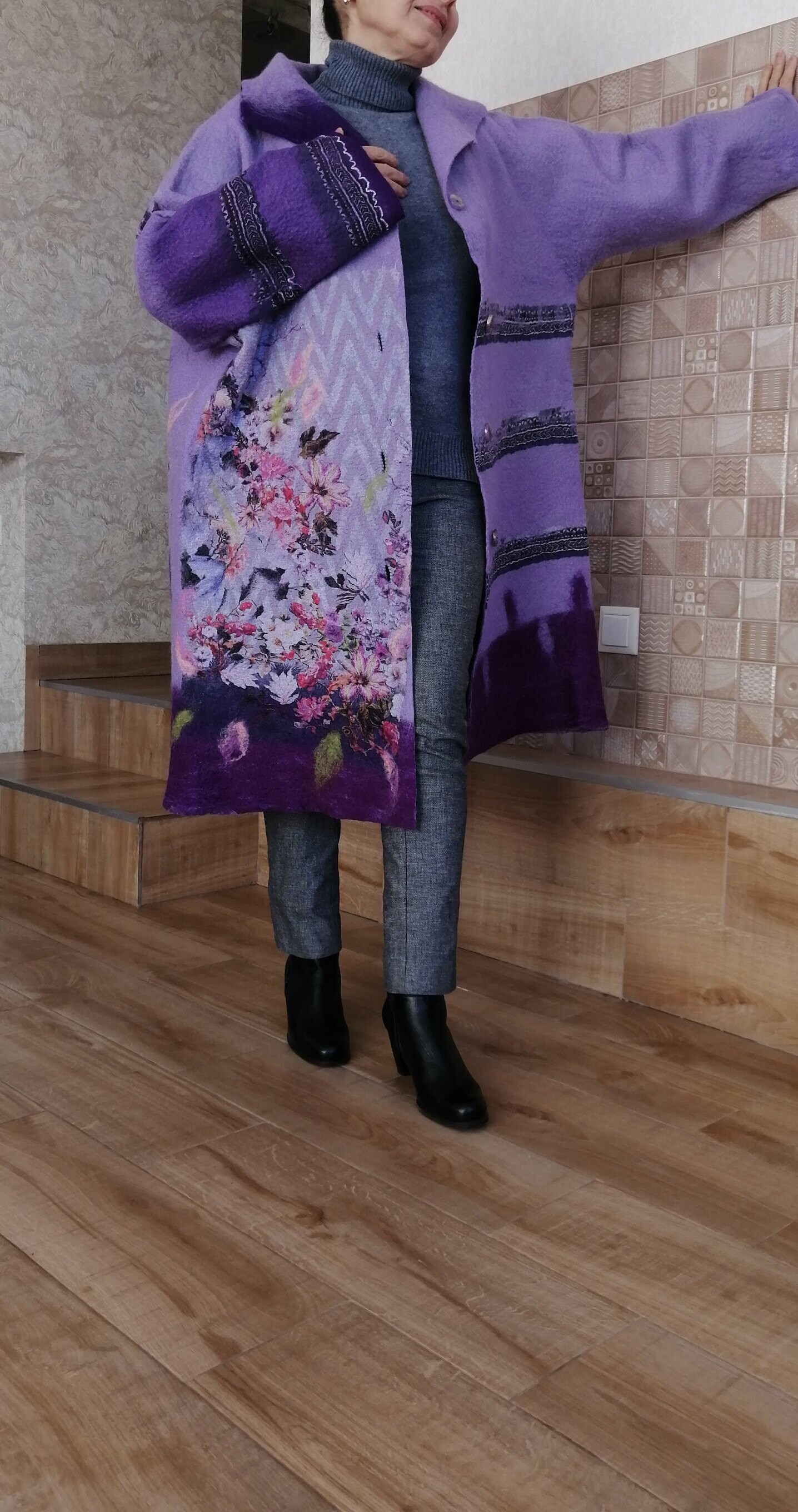 Plus Size Hand Felted Purple Jacket, Oversize Felted Coat, Wearable Art ...