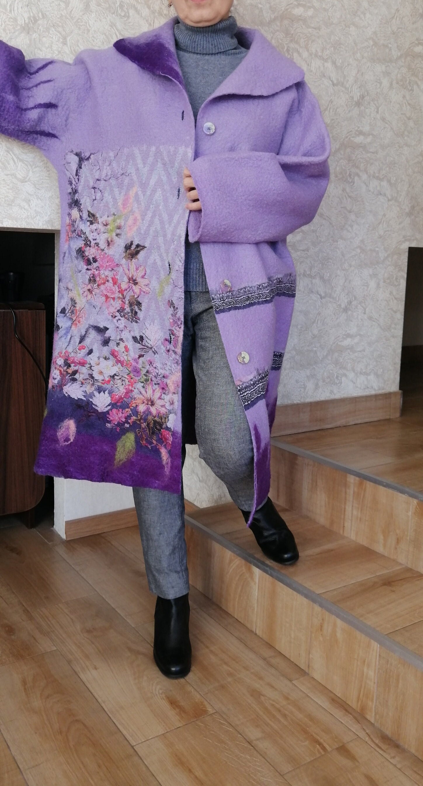 Plus Size Hand Felted Purple Jacket, Oversize Felted Coat, Wearable Art ...