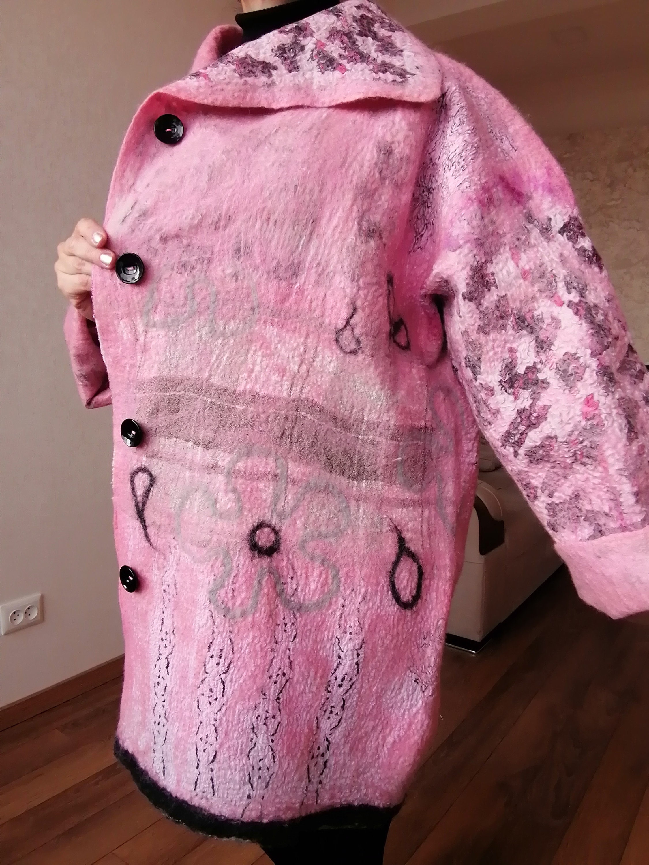 Felted Rose Coat ''butterflies'', Wool Jacket for Women, Oversized ...