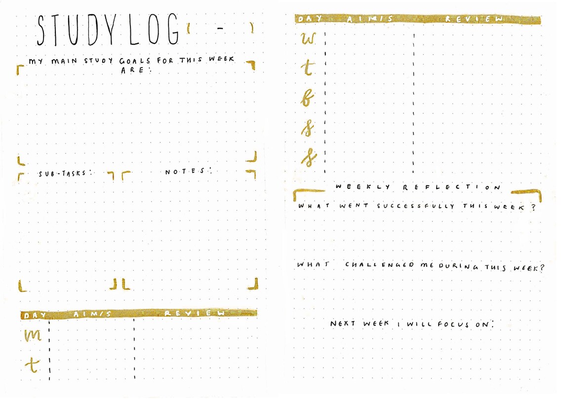 PRINTABLE Handmade Study Log Journal Spread - Etsy UK