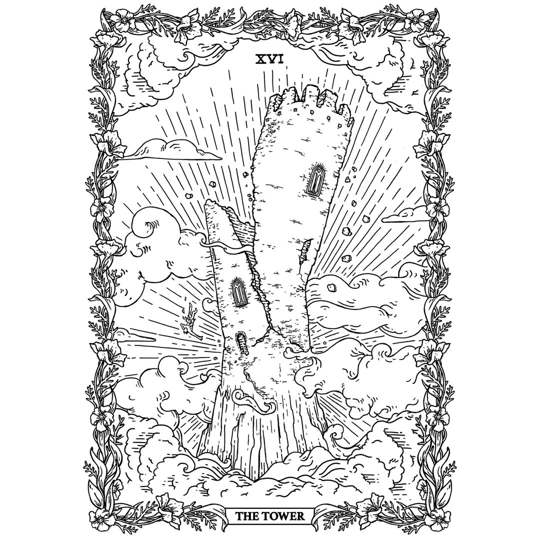 The Tower Tarot Card Design. Digital Download for Tattoo and Home Print ...