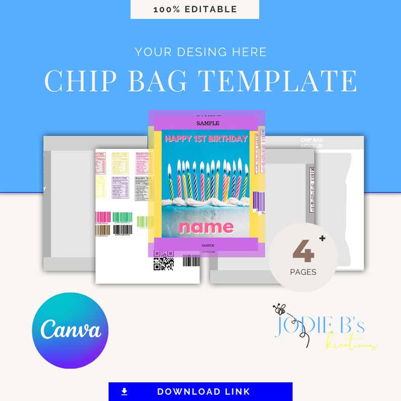 Editable Canva Chip Bag Template | Custom Party Favor Design | Instant ...