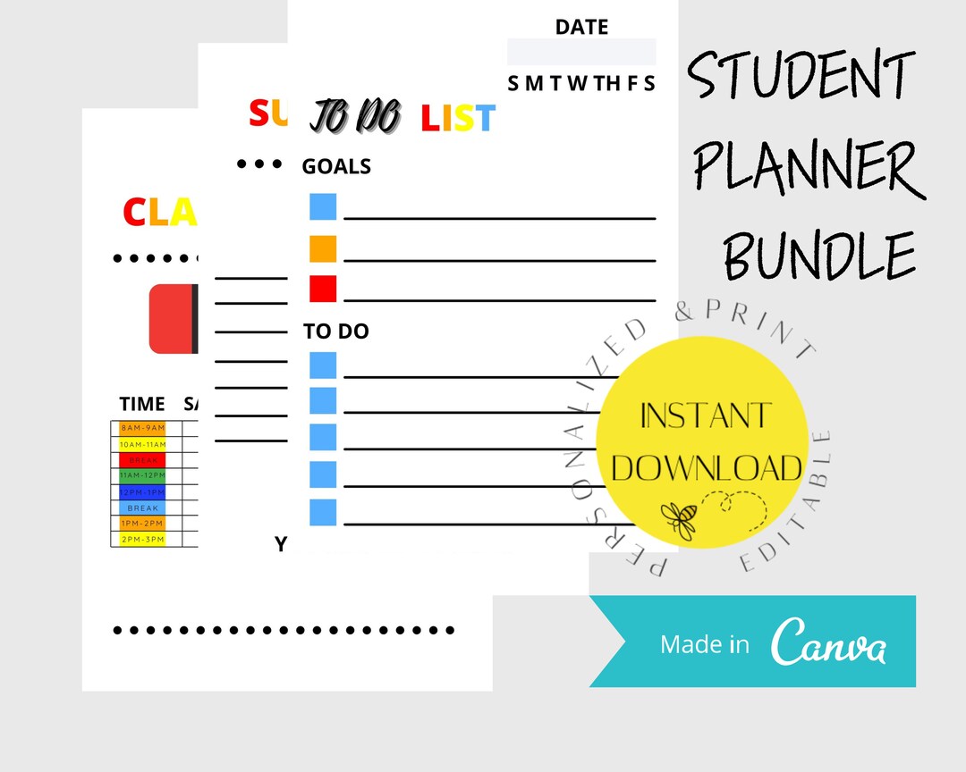 Printable Student Planner Bundle Template Customizable Canva Layouts ...