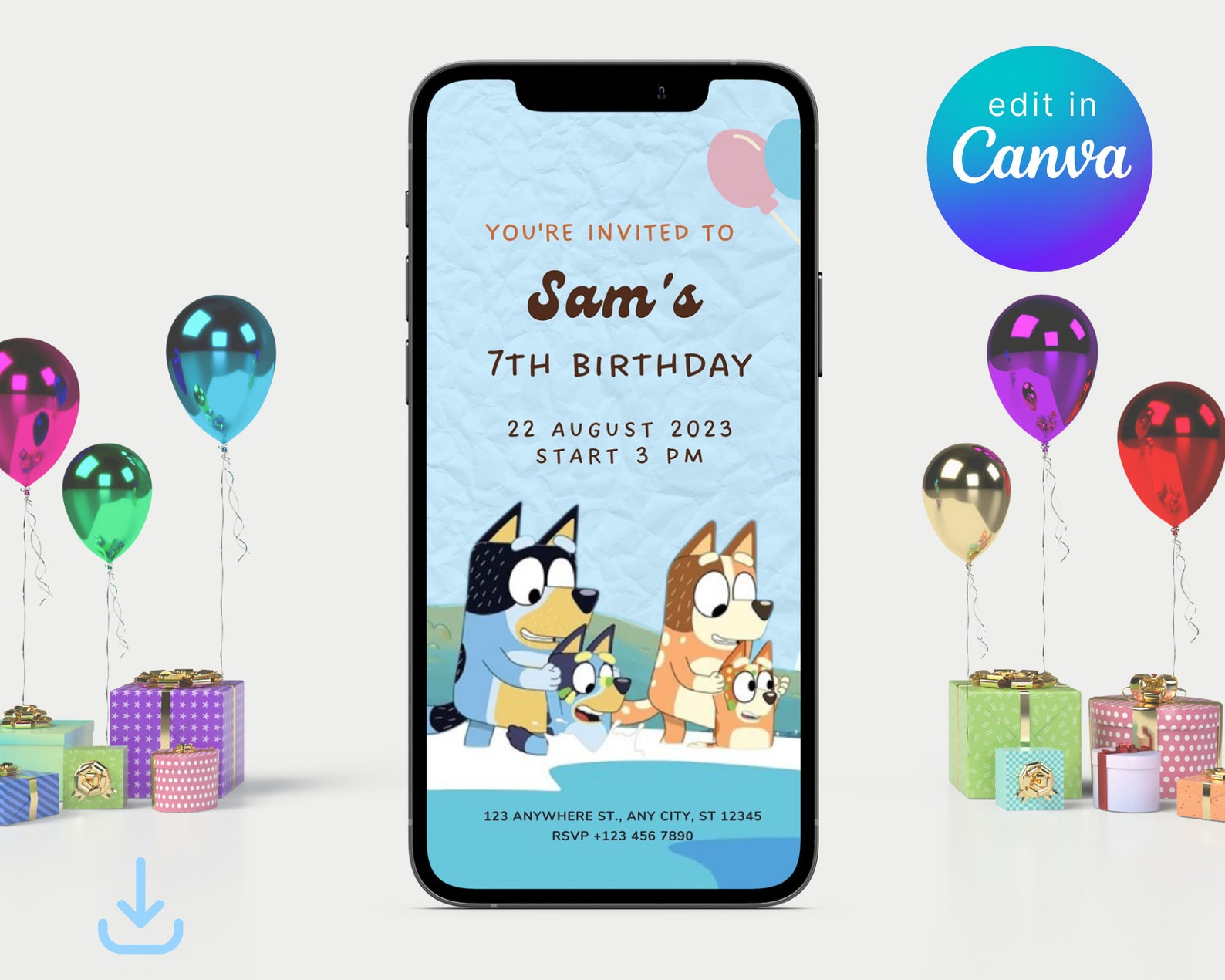 Bluey Birthday Invitation Template, Digital Download Canva Birthday ...