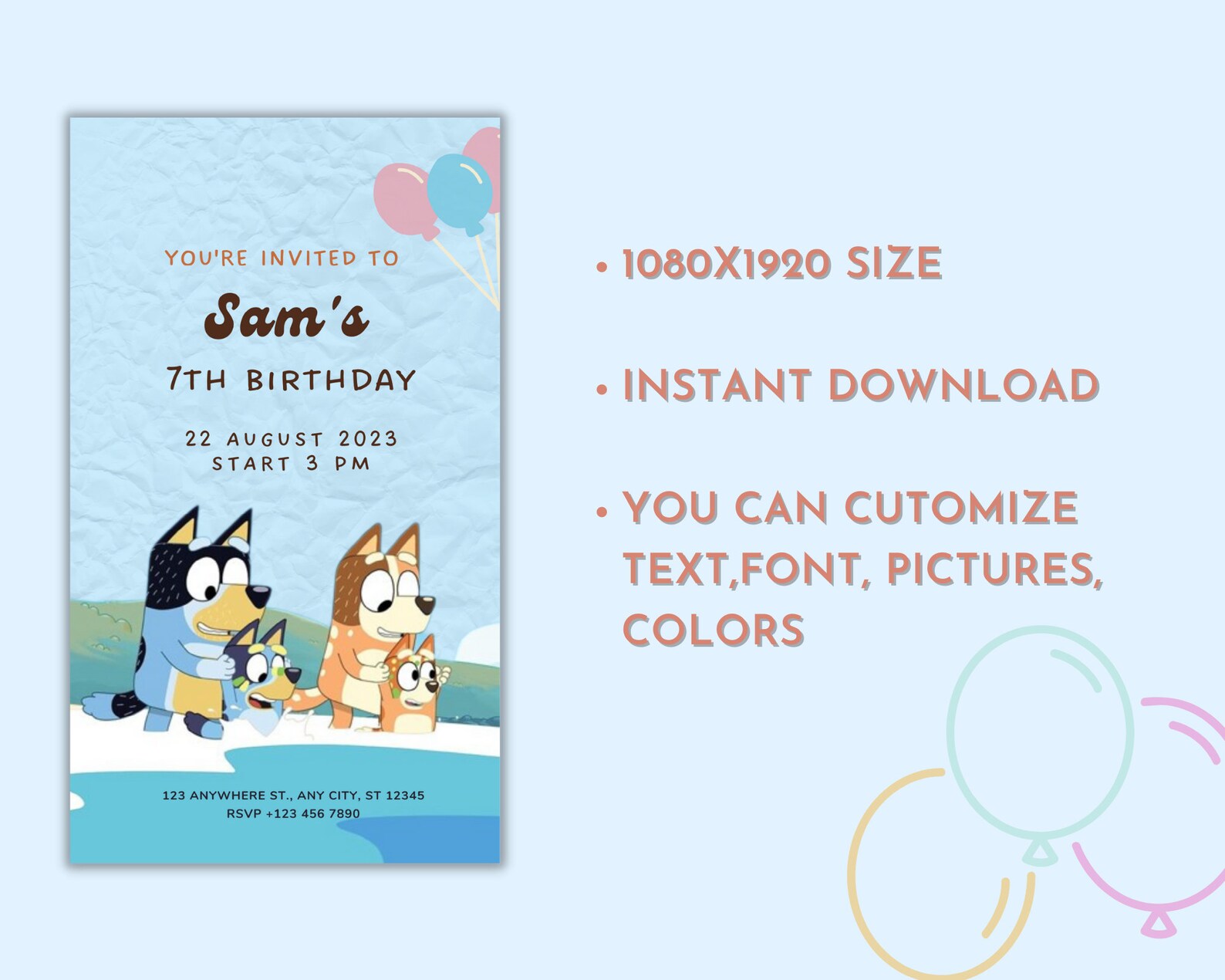 Bluey Birthday Invitation Template, Digital Download Canva Birthday ...