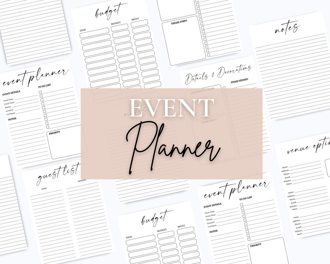 Minimalist Event Planner, Printable Event Planner PDF, Print at Home ...