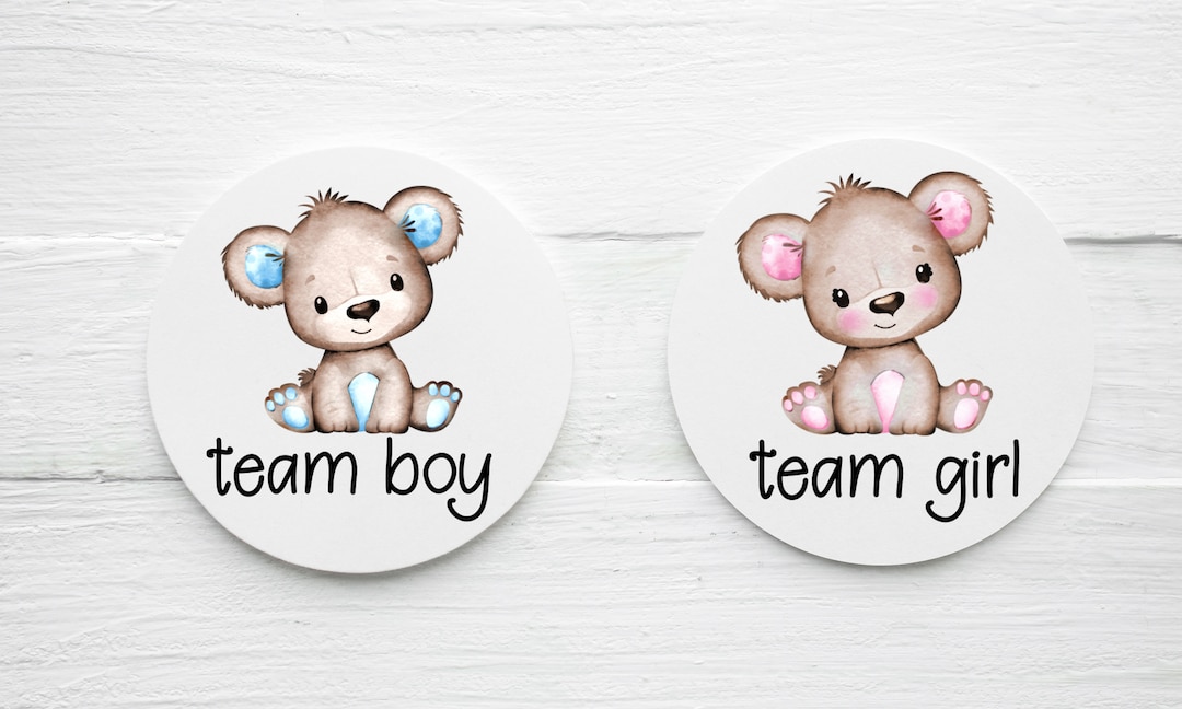 Team Boy Team Girl Bear Theme Gender Reveal Stickers, Digital Print at ...