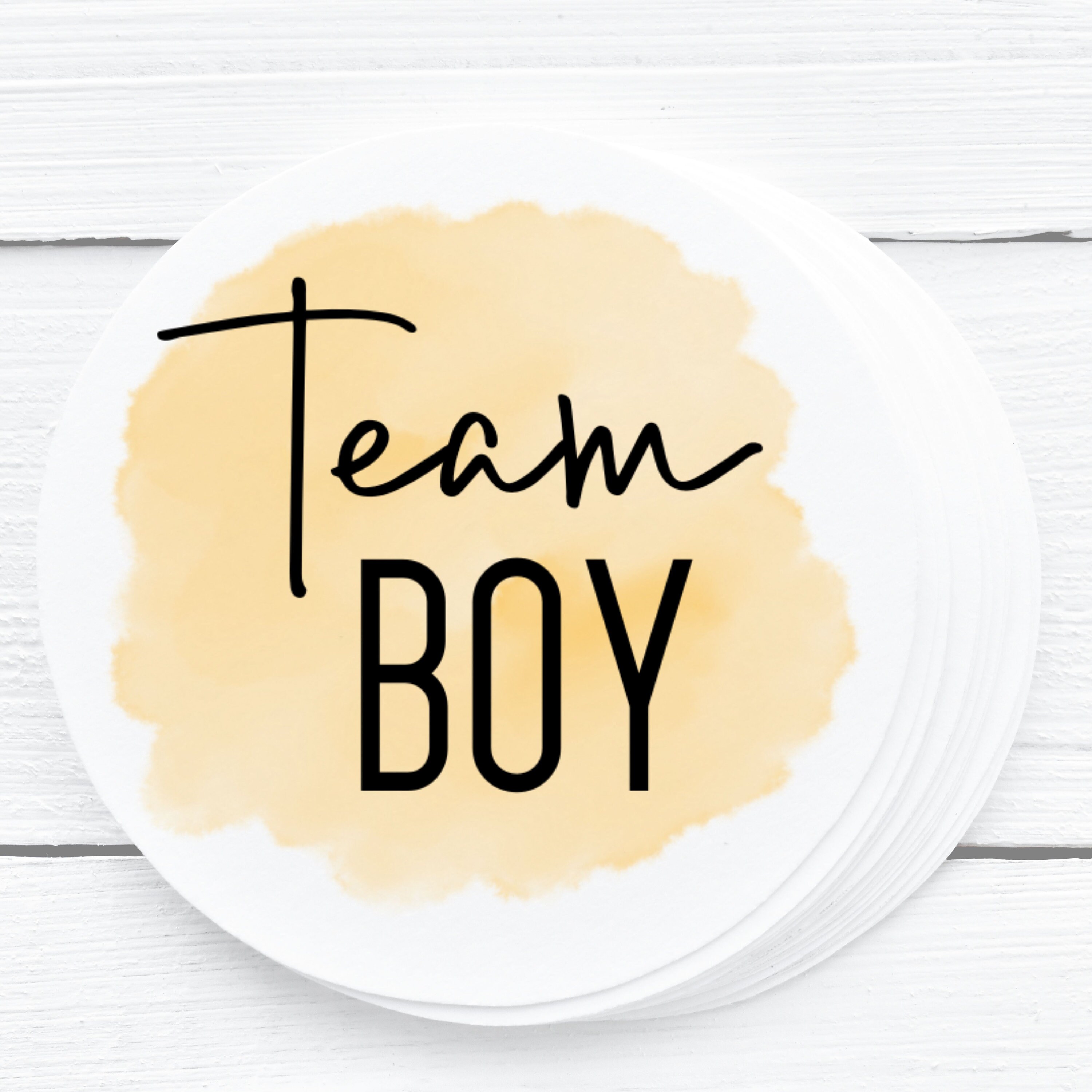 Team Boy and Team Girl Yellow Watercolor Gender Reveal Stickers, Print ...