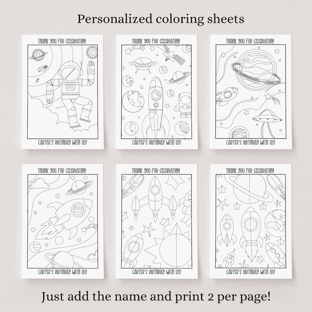 Astronaut Birthday Party Personalizable Coloring Sheets, Birthday Party ...
