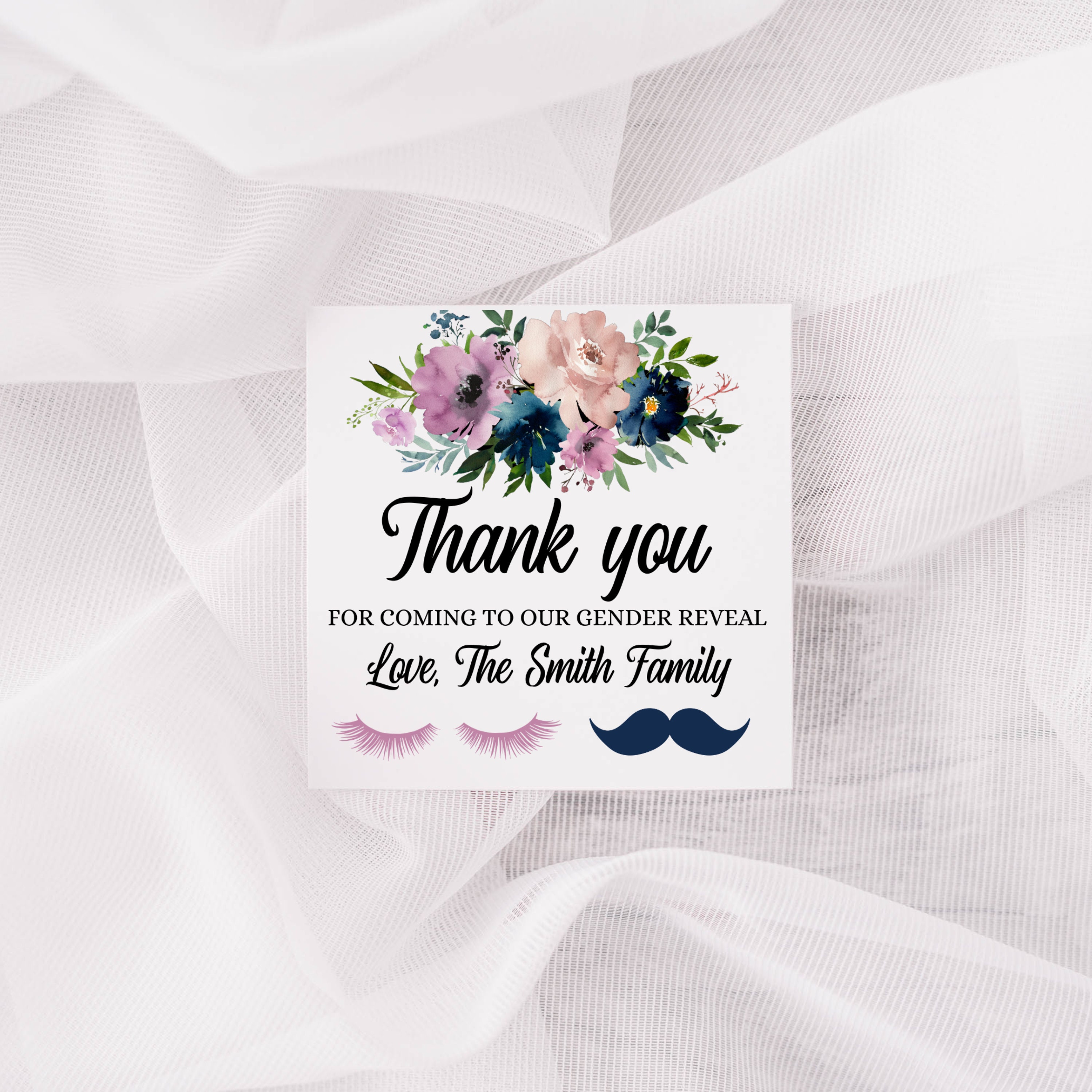 Lashes or Staches Themed Gender Reveal Thank You Tag Print at - Etsy