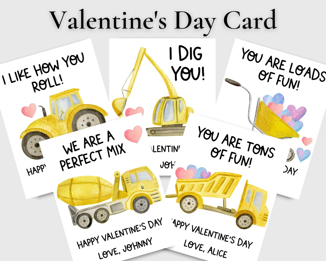 Construction Truck Valentine's Day Card, Kids Valentine's Day Card, Try ...