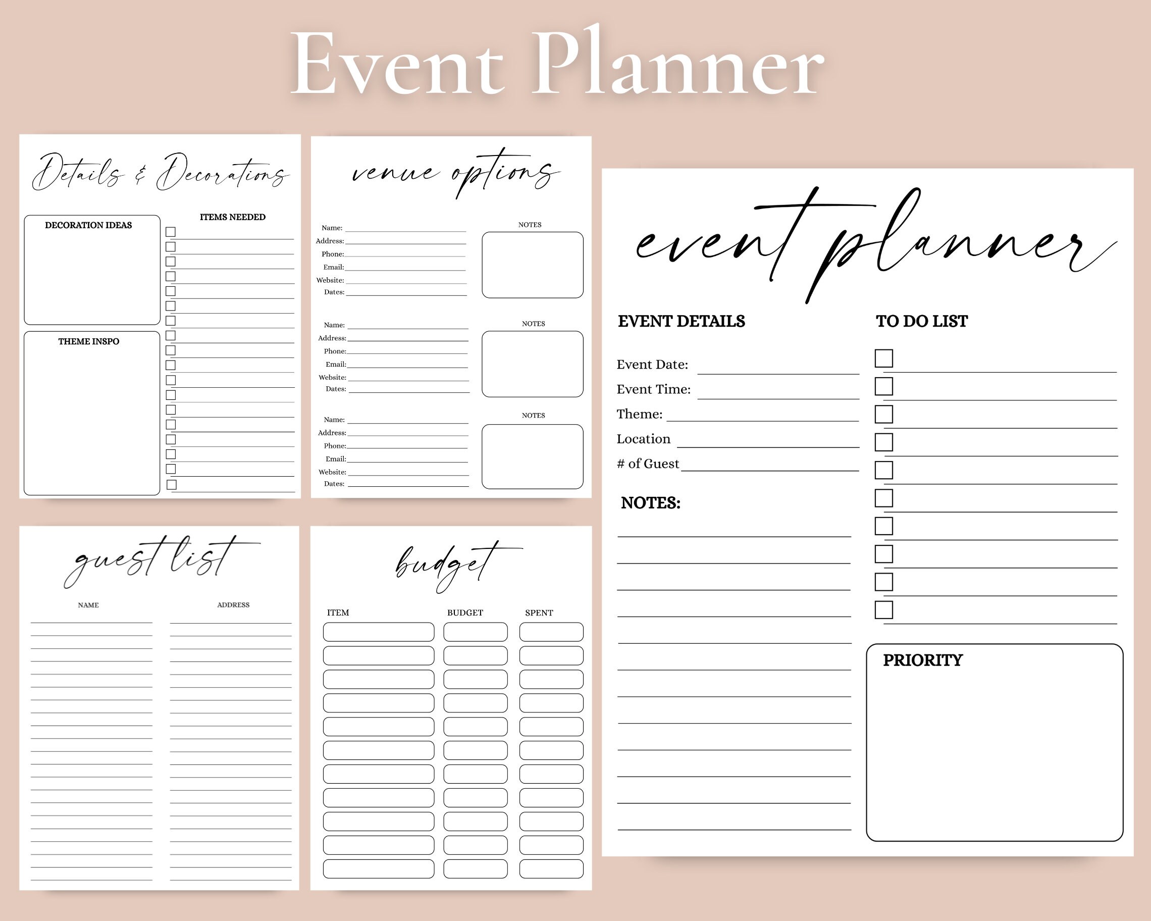 Minimalist Event Planner, Printable Event Planner PDF, Print at Home ...