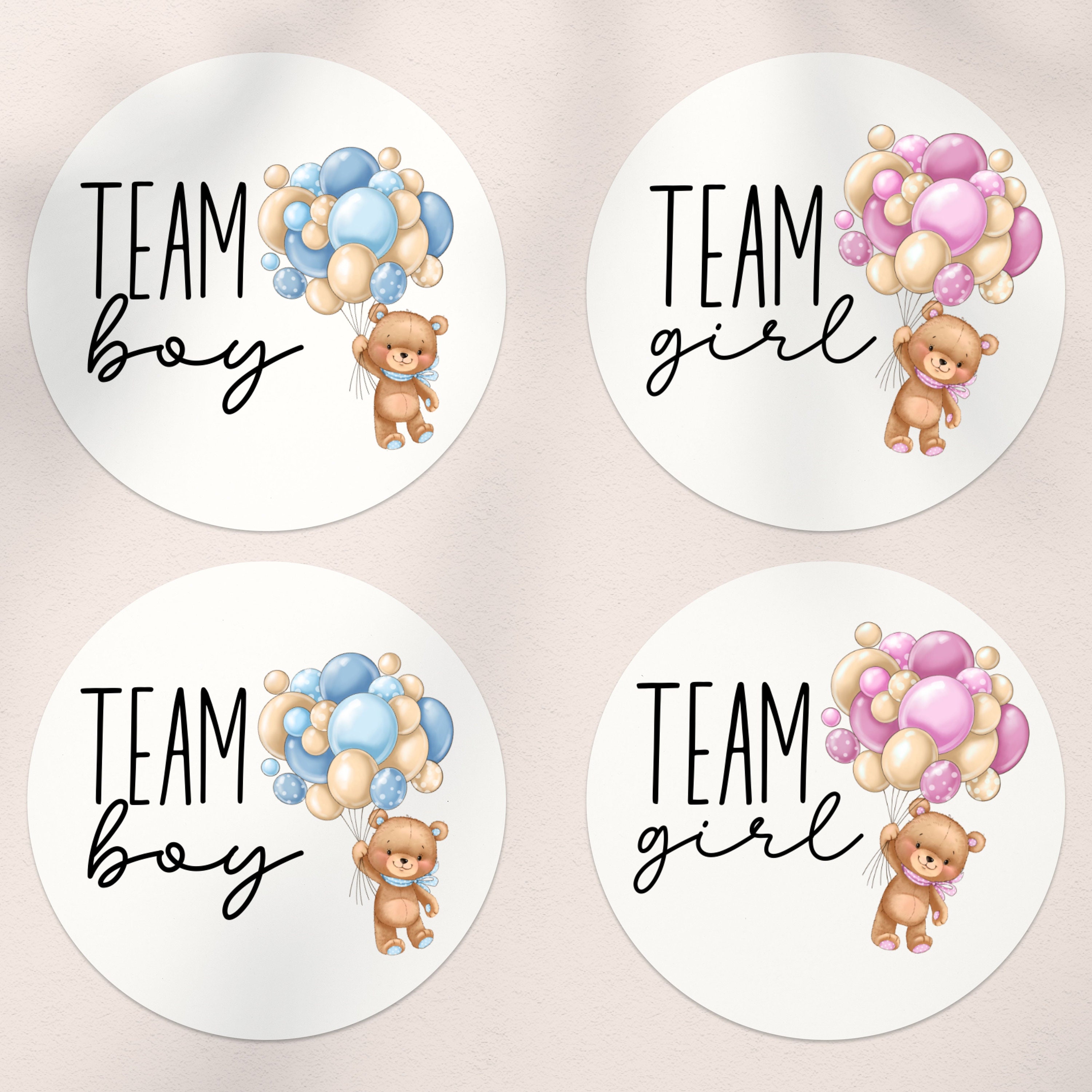 Team Boy and Team Girl Bear Themed Gender Reveal Stickers, Digital ...