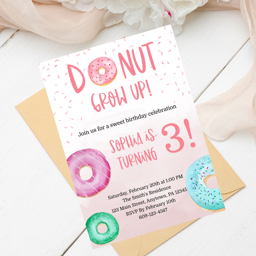 Donut Grow up Birthday Party Invitation, Donut Birthday Party ...