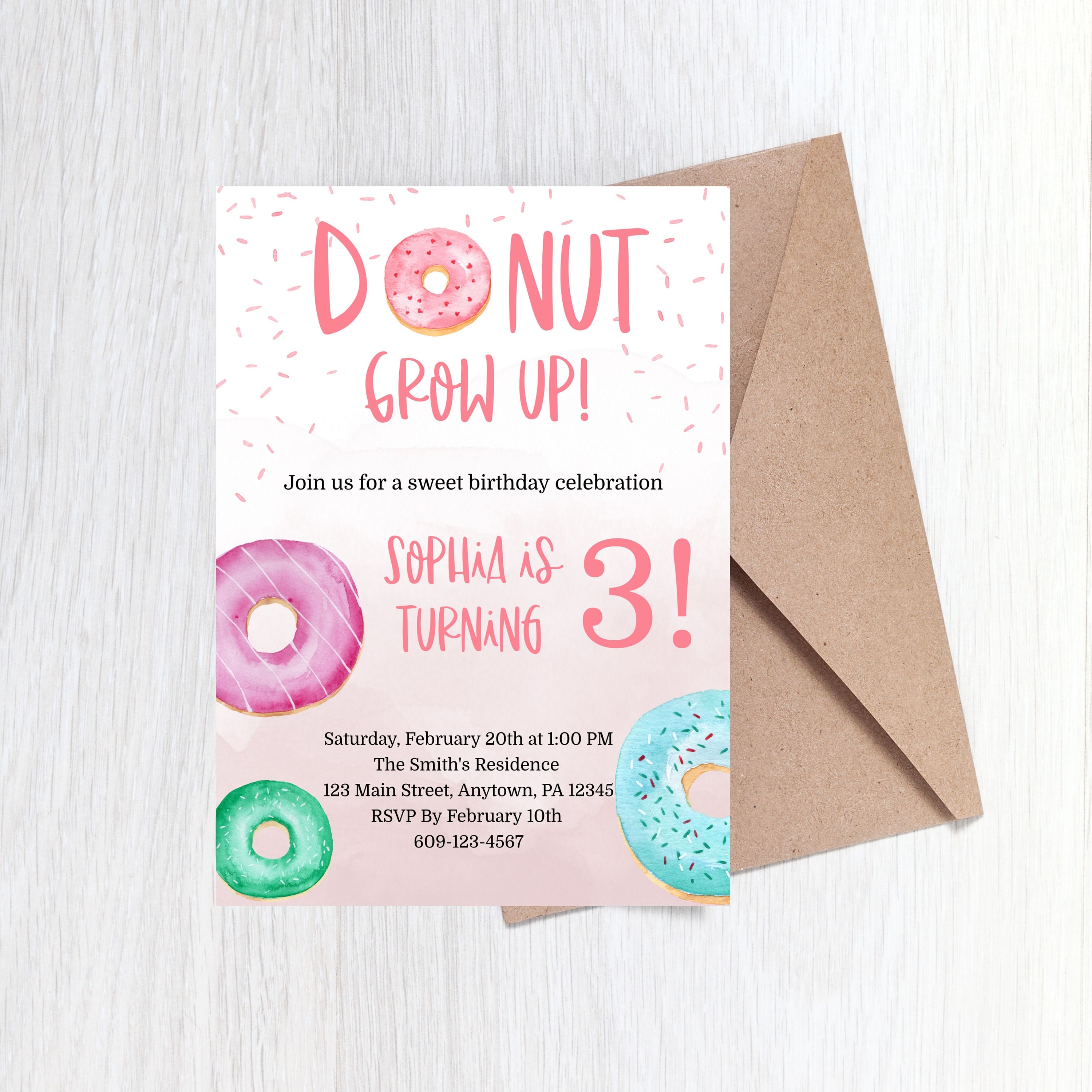 Donut Grow up Birthday Party Invitation, Donut Birthday Party ...