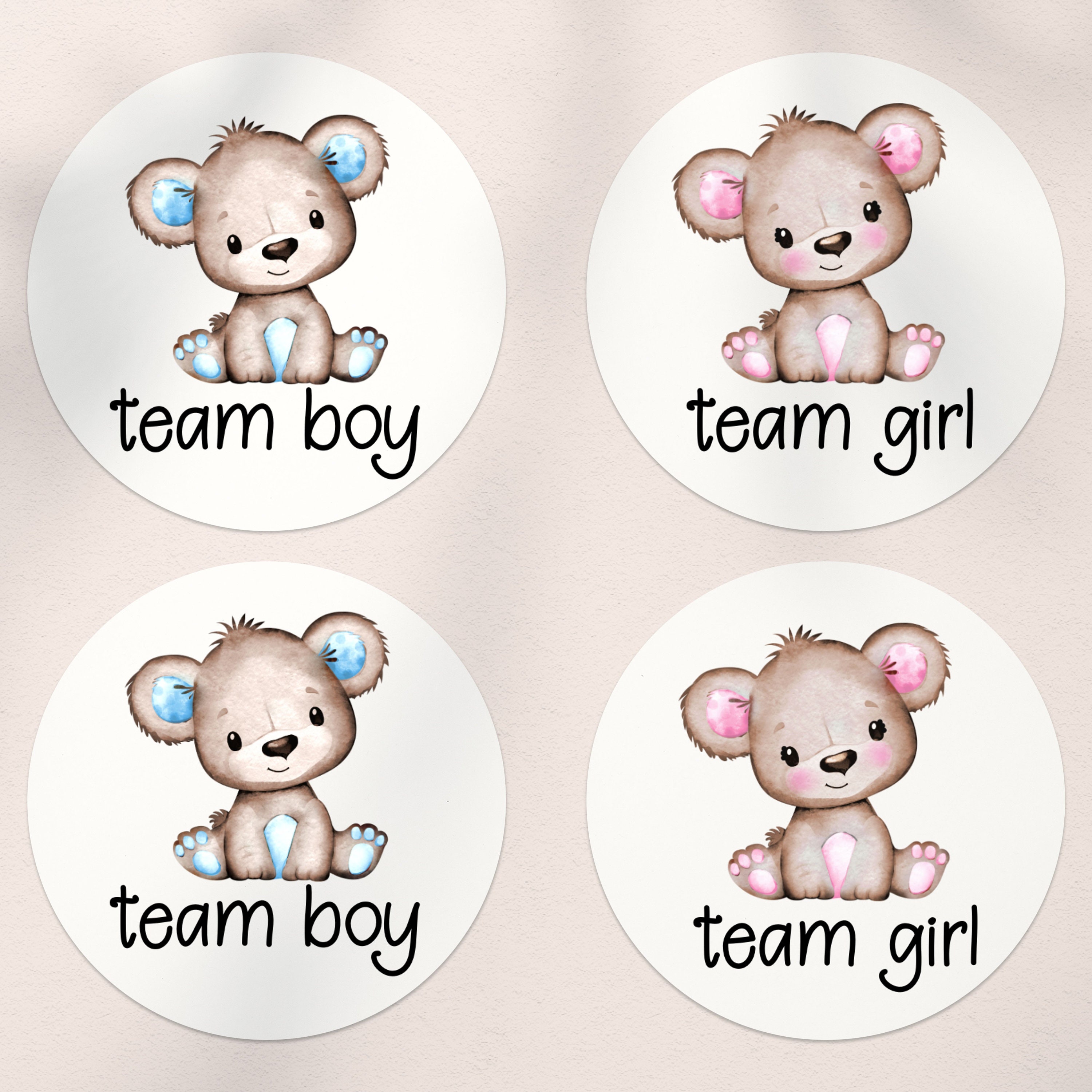 Team Boy Team Girl Bear Theme Gender Reveal Stickers, Digital Print at ...