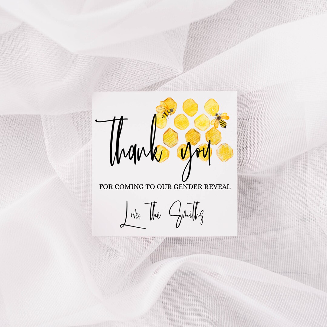 Bee Themed Gender Reveal Thank You Tag, Print at Home Thank You Tag and ...