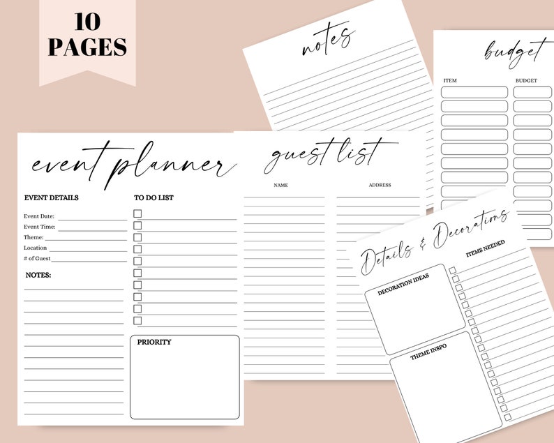 Minimalist Event Planner, Printable Event Planner PDF, Print at Home ...