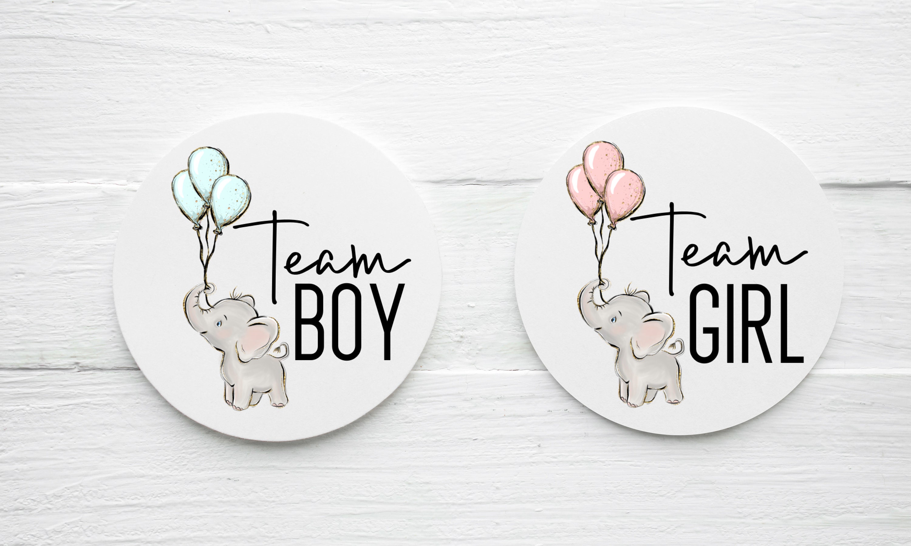Team Boy and Team Girl Gender Reveal Stickers, Elephant Themed Gender ...