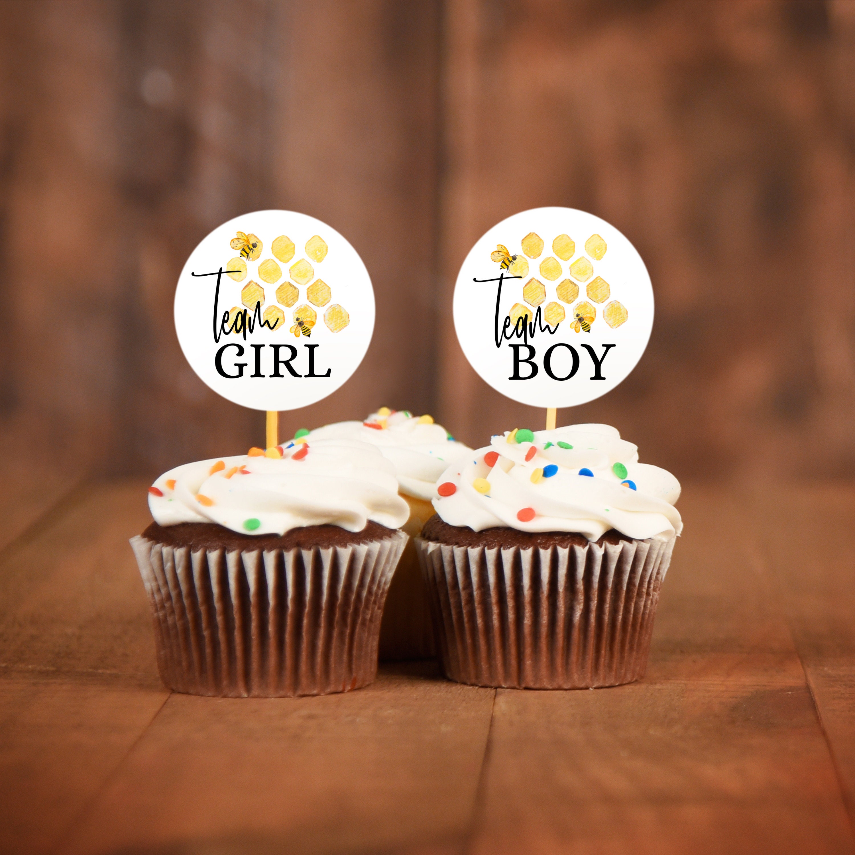 Team Boy and Team Girl Bee Theme Gender Reveal Cupcake Toppers, What ...