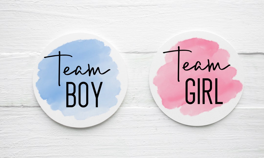 Team Boy Team Girl Blue and Pink Watercolor Gender Reveal Stickers ...