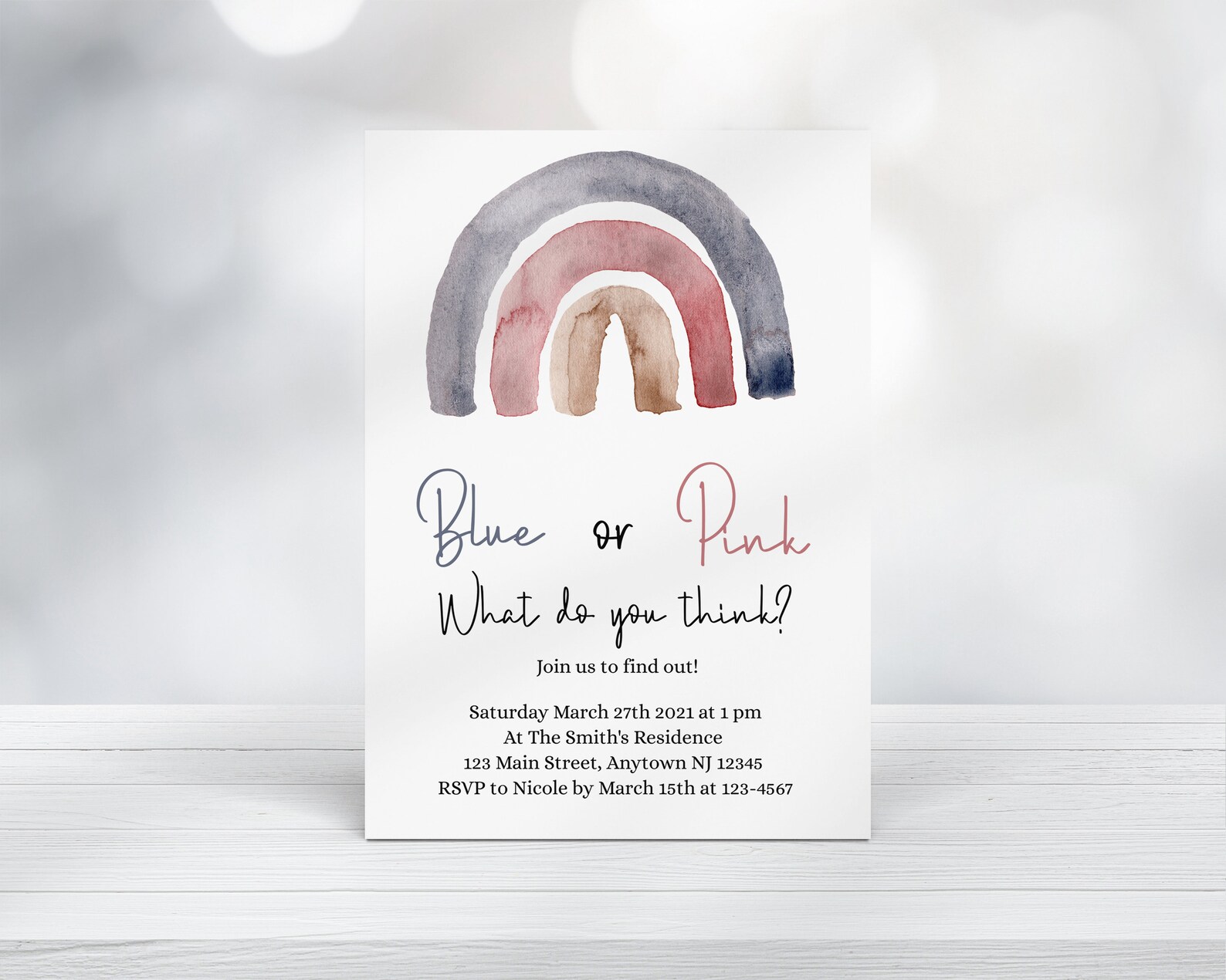 Blue or Pink, What Do You Think, Rainbow Gender Reveal, Invitation, Boy ...