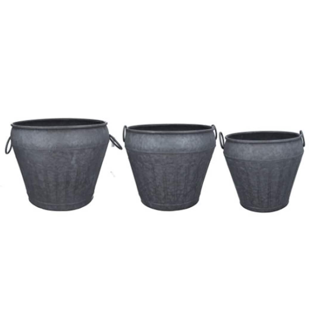 Set of 3 Galvanised Metal Urn Bucket With Handles by Gisela Graham - Etsy