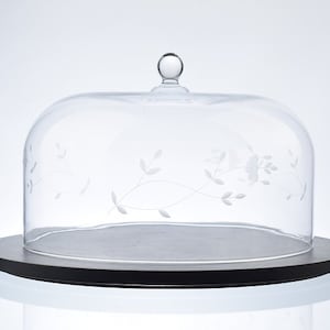 Beautiful Glass Dome / Cake Cover With Engraved Flowers Tall 28 Cm X 29 ...