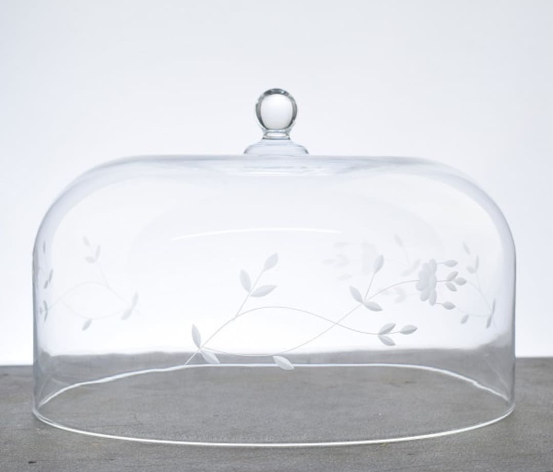 Beautiful Glass Dome / Cake Cover With Engraved Flowers Tall 28 Cm X 29 Cm - Etsy