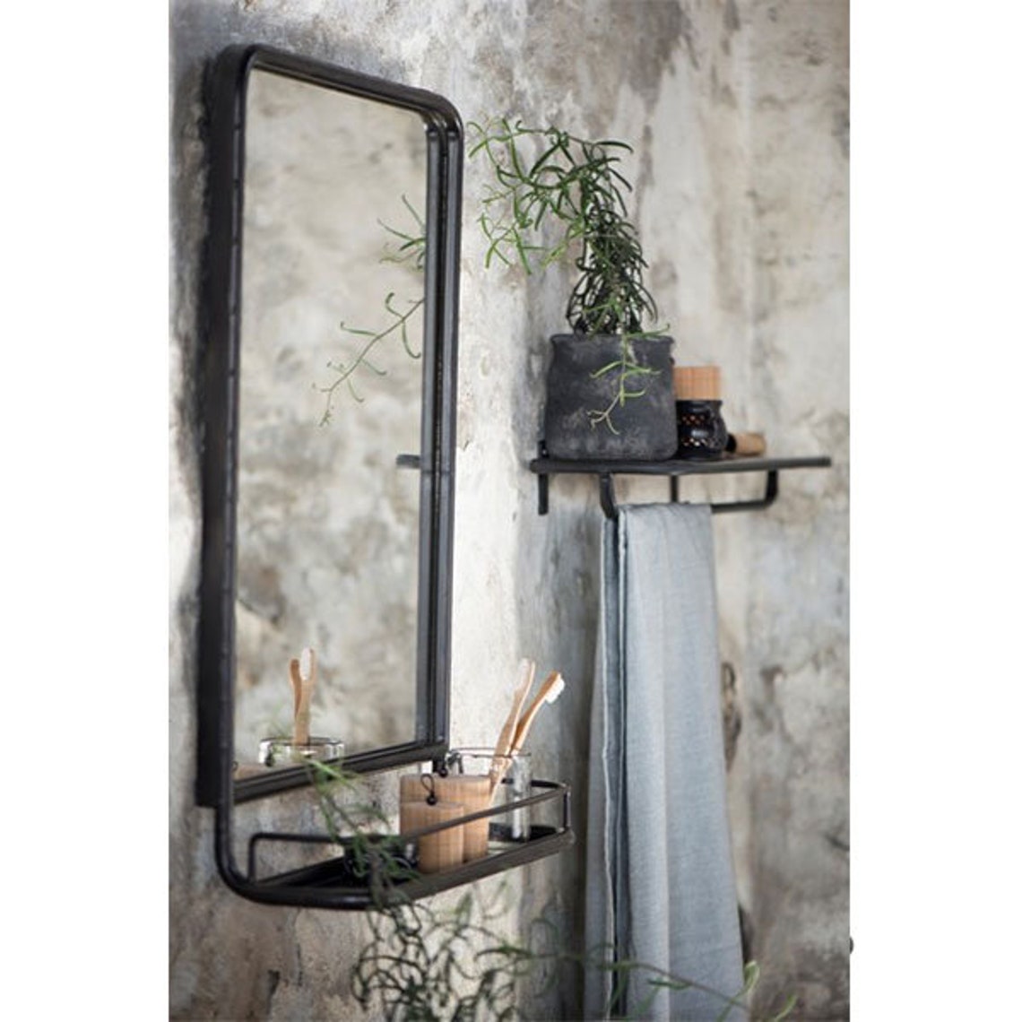 Industrial Black Wall Hanging Mirror With Mini Shelf by Ib - Etsy