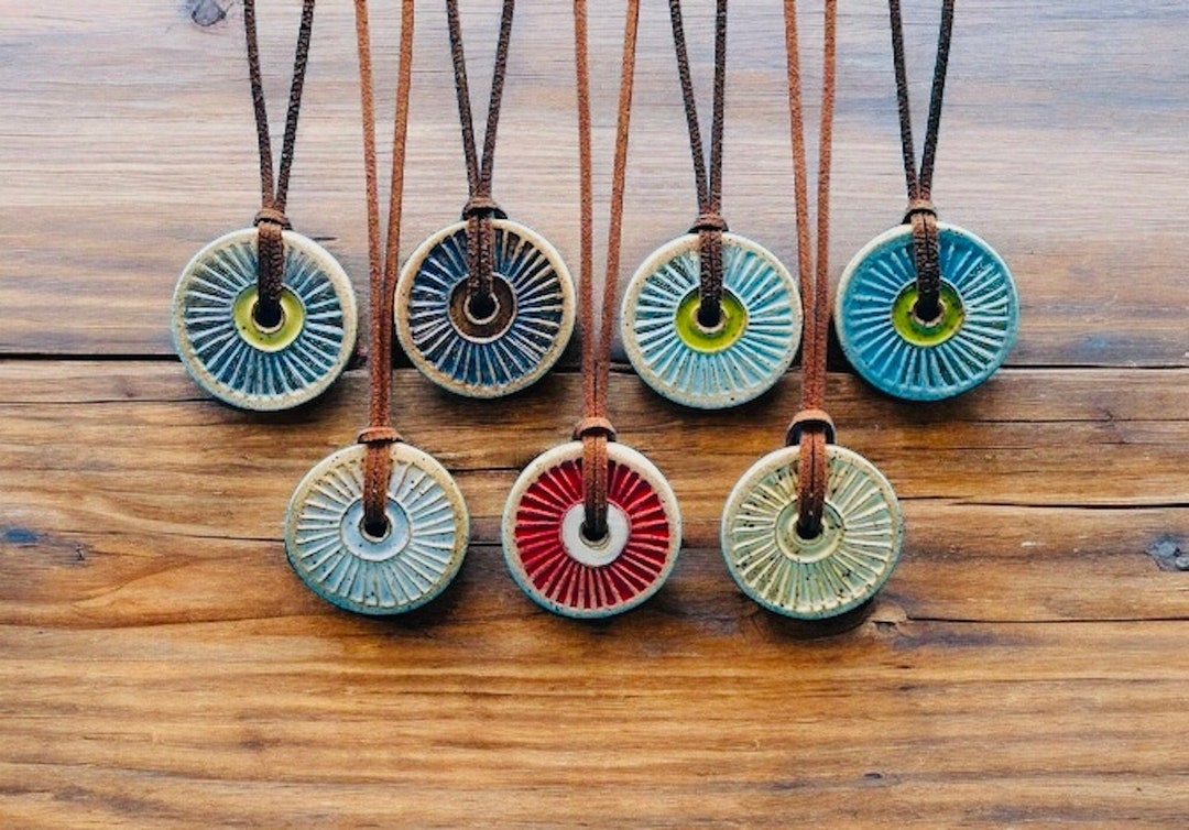 Handmade Ceramic Pendant Necklace With Vegan Leather Cord | Choose Your ...